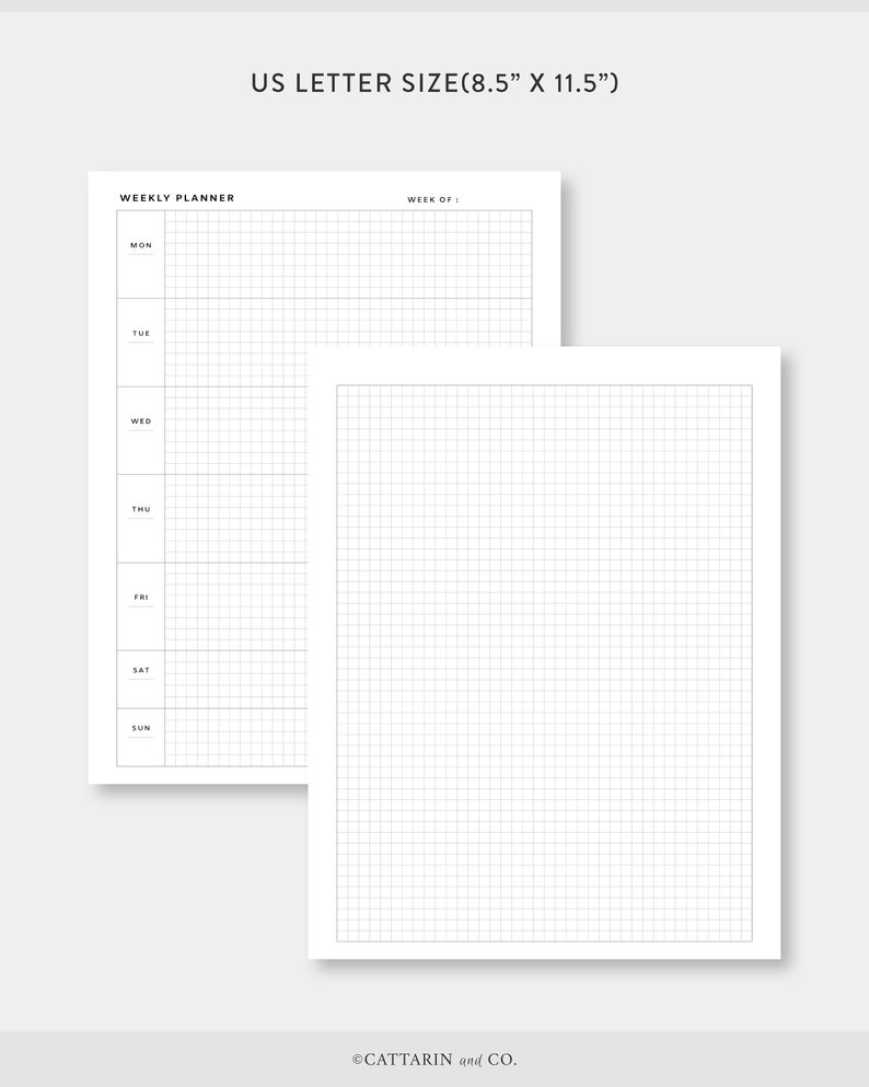 A4 | US Letter, Undated Weekly Planner Grid Paper | Week on Two Pages ...