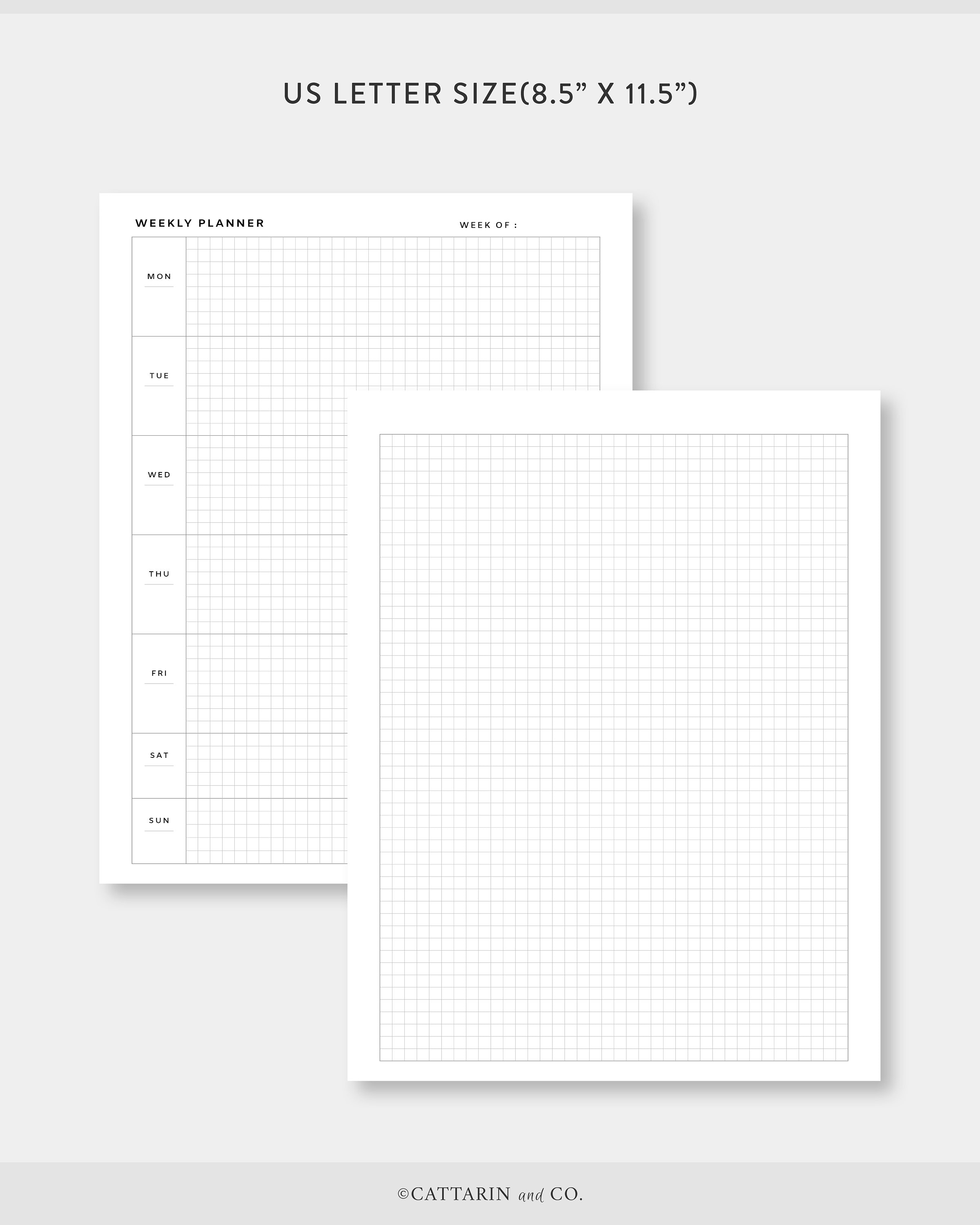 A4 | US Letter, Undated Weekly Planner Grid Paper | Week on Two Pages ...