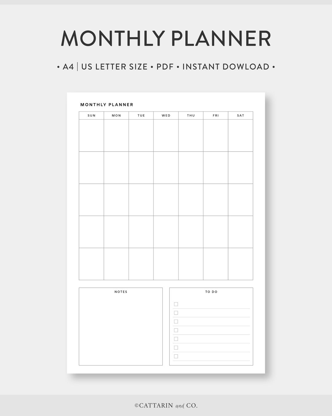 A4 | US Letter, Undated Monthly Planner Printable | Month on One Page ...