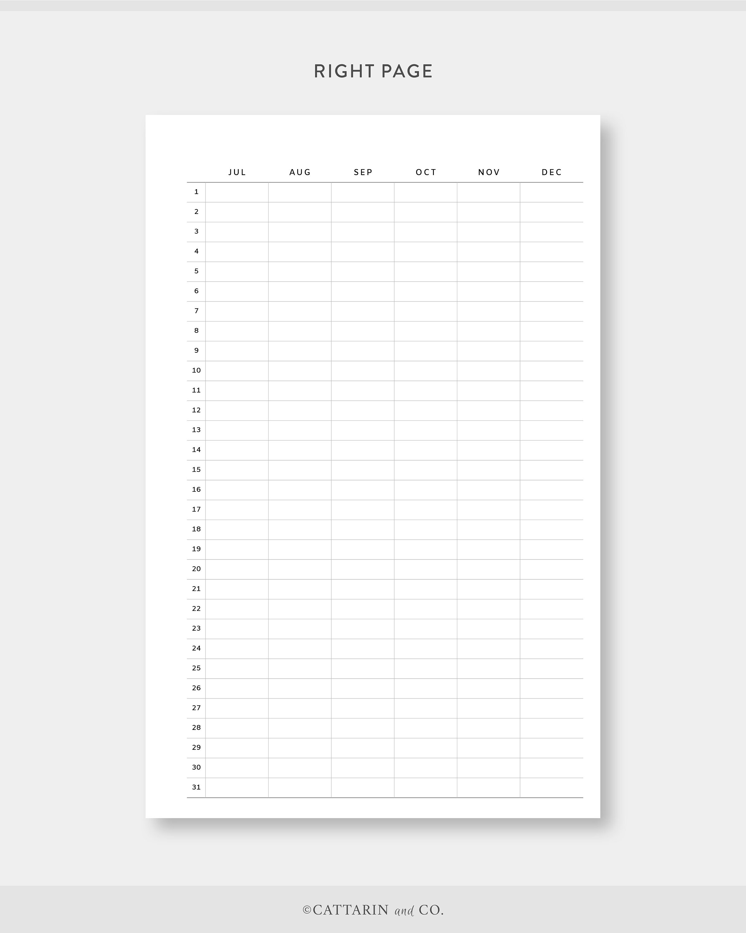 Half Letter, Year at a Glance | Year on Two Pages | Yearly Overview ...