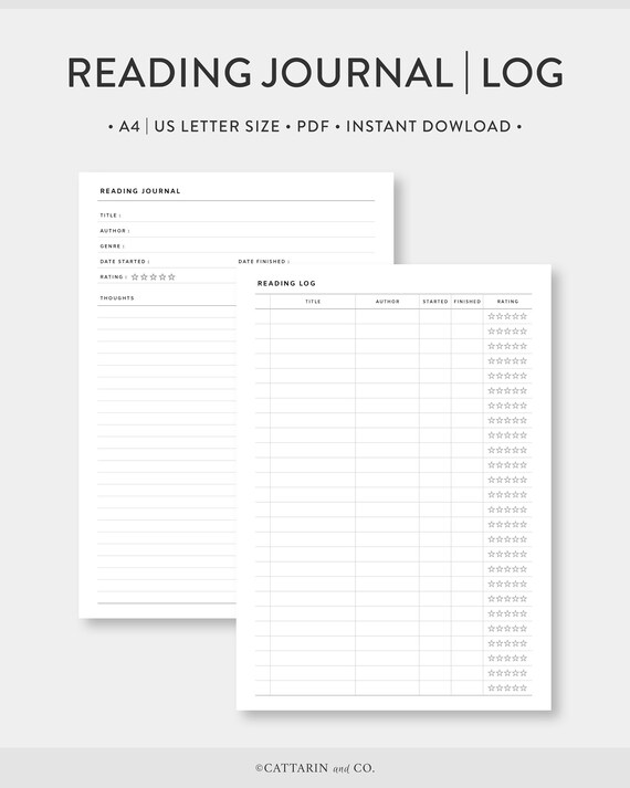 A4 US Letter Reading Journal Log Printable Set Book | Etsy