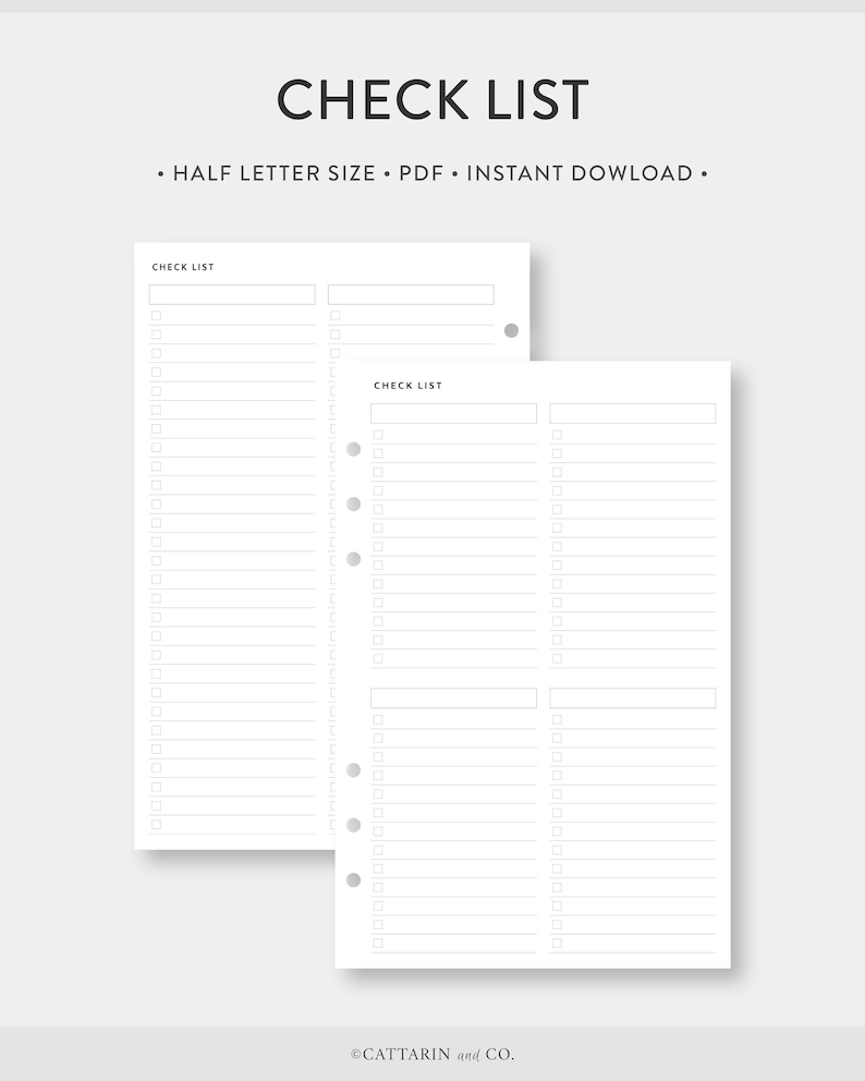Half Letter, Check List Printable Blank to Do List Template Task ...