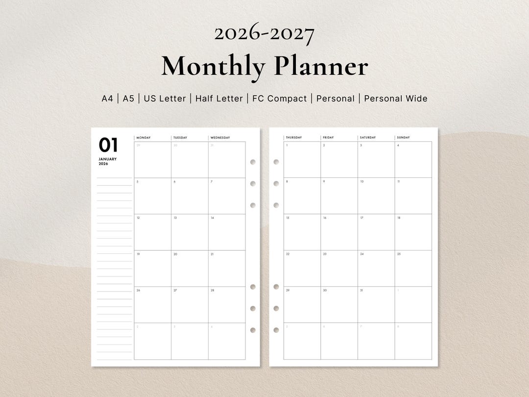 2026–2027 Monthly Planner | Dated Monthly Calendar Printable PDF | A4 ...