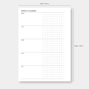 A6, Weekly Planner Printable | Monday - Friday Grid Layout - Etsy