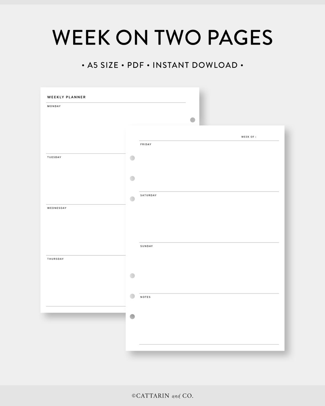 A5, Weekly Planner Printable | Week on Two Pages | Undated Template ...