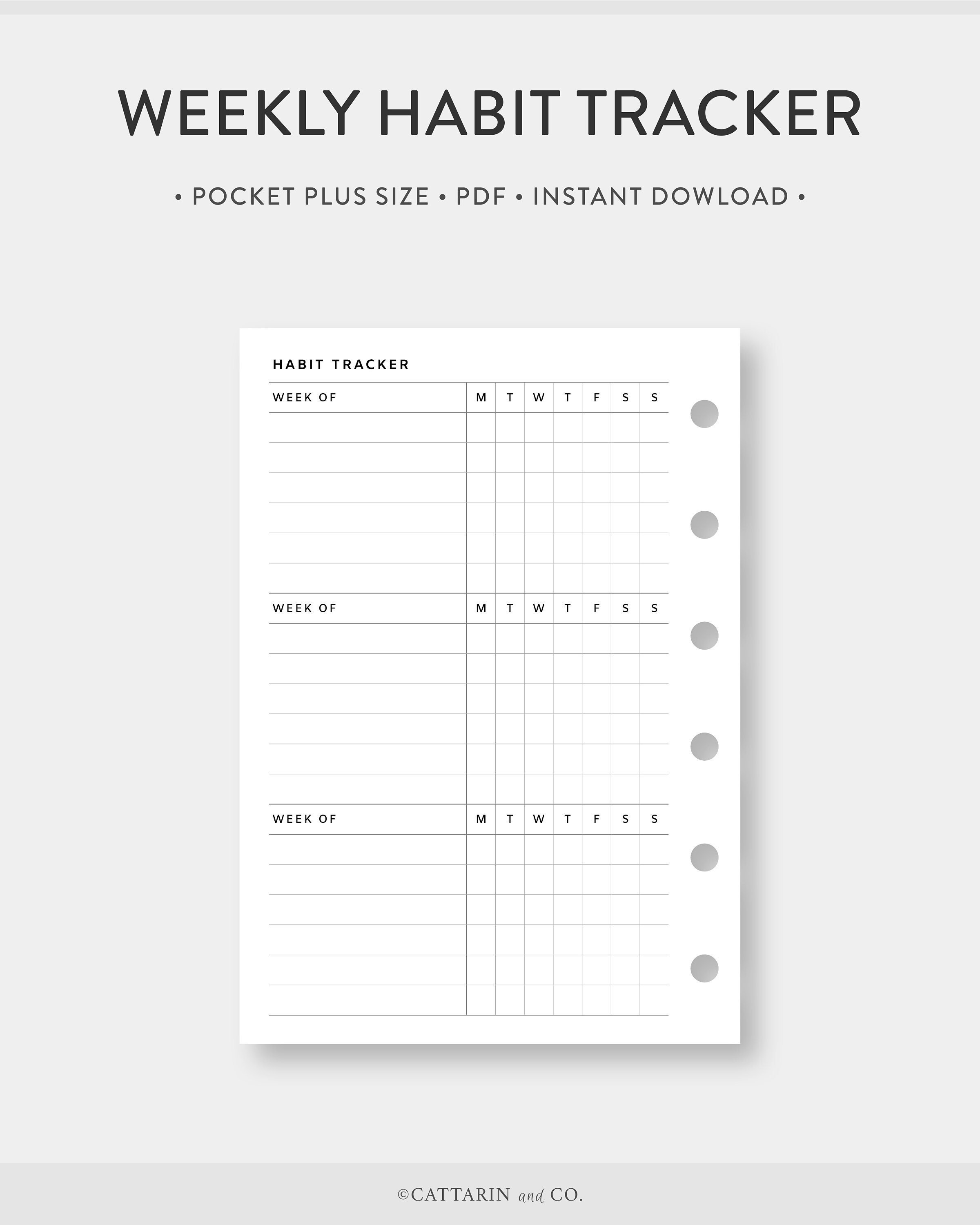 Pocket Plus, Weekly Habit Tracker Printable Routin Track Simple Minimal ...