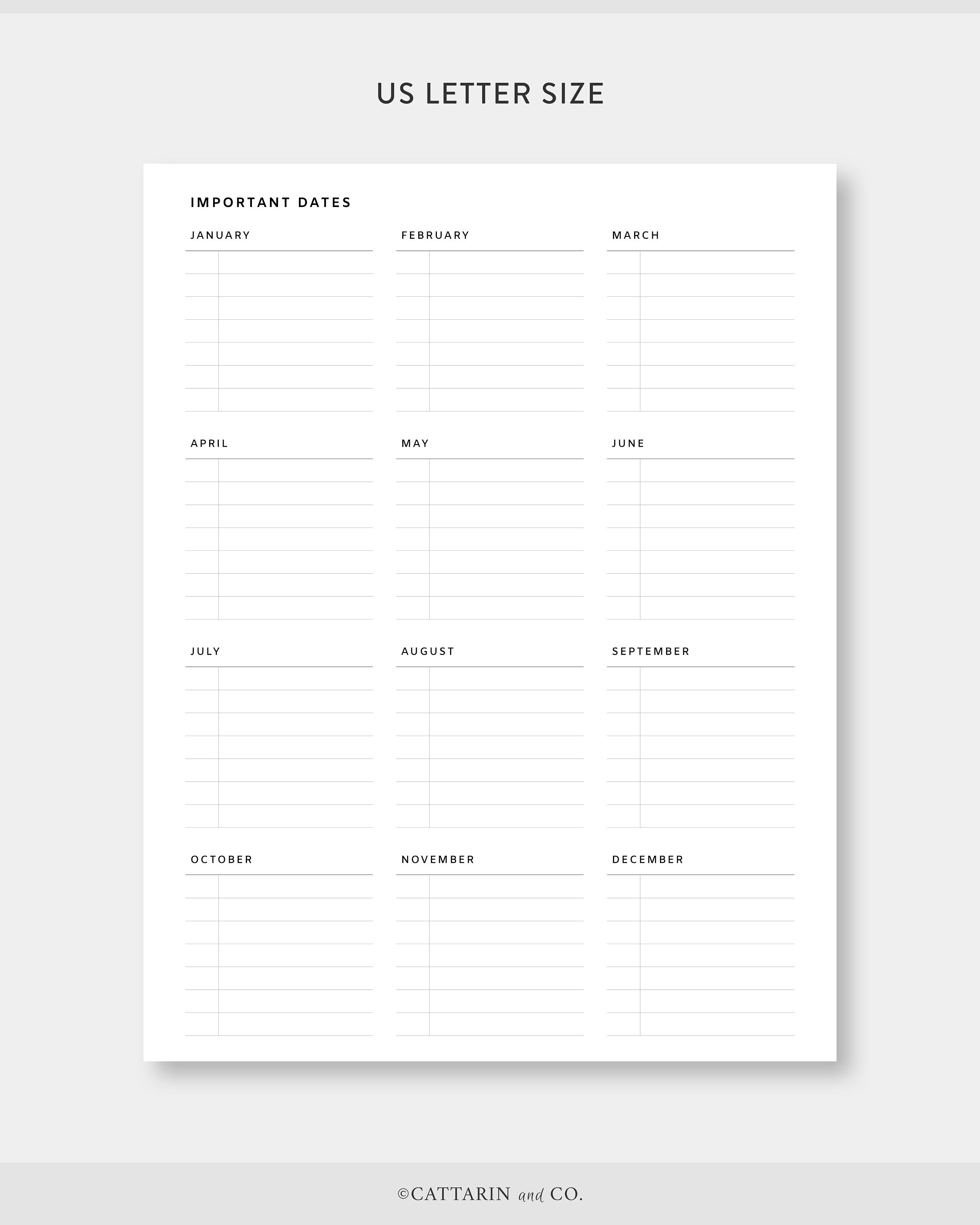 A4 US Letter Important Dates Printable Birthday Tracker - Etsy