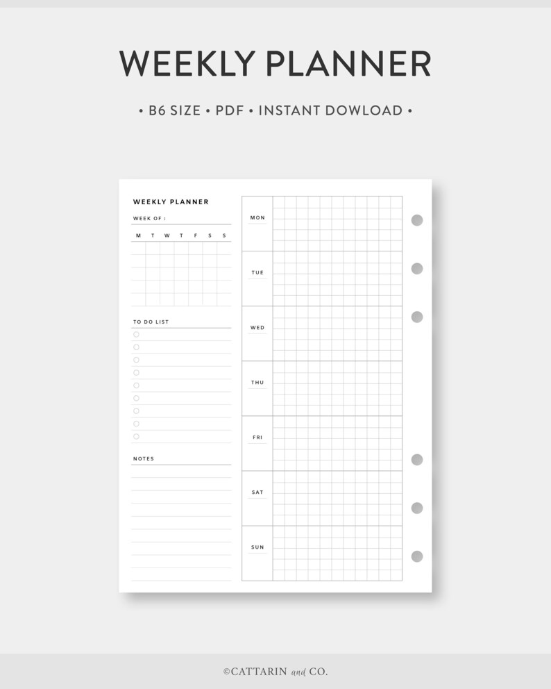 B6, Weekly Planner Printable Horizontal Grid Layout - Etsy