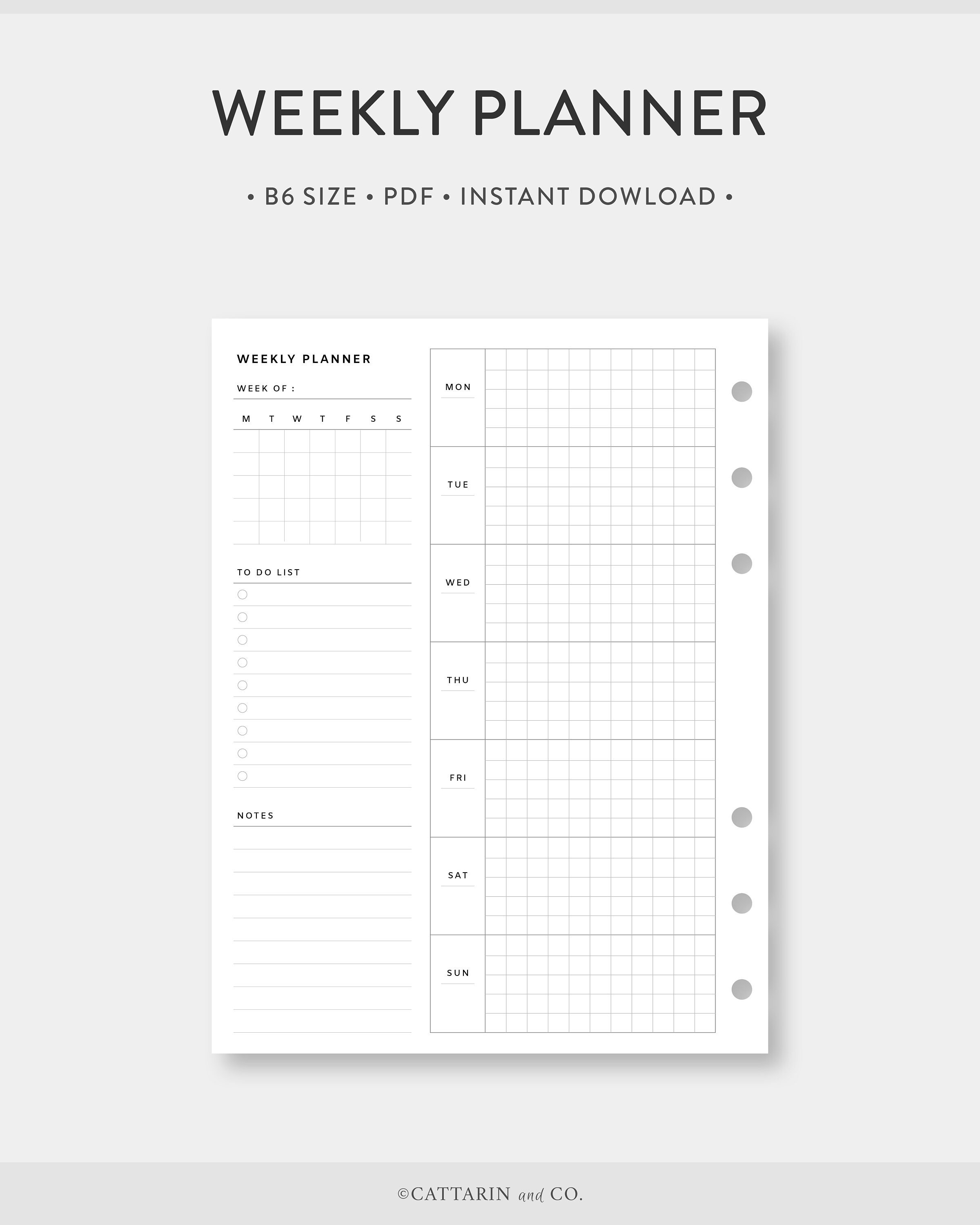 B6, Weekly Planner Printable Horizontal Grid Layout - Etsy