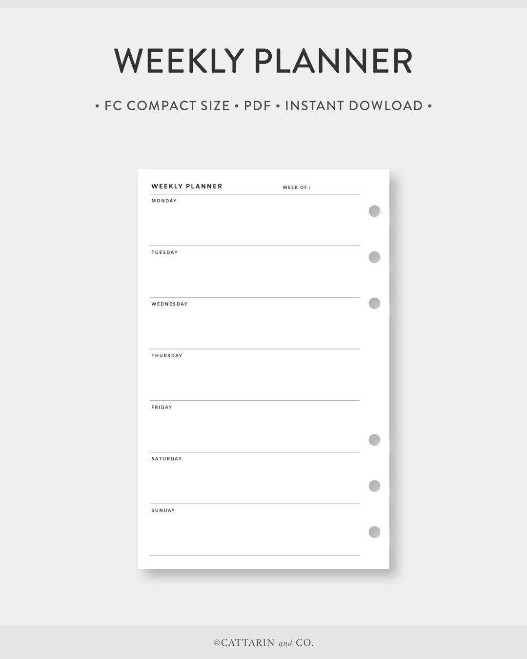 FC Compact, Weekly Planner Printable | Week on One Page | Undated ...