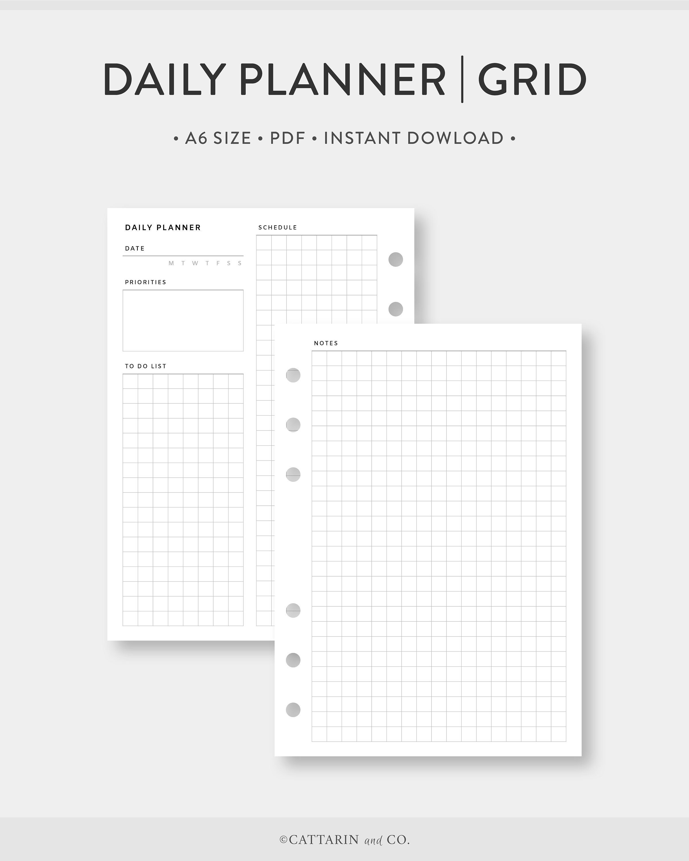 A6, Undated Daily Planner Printable Grid Paper Day on Two Pages DO2P ...