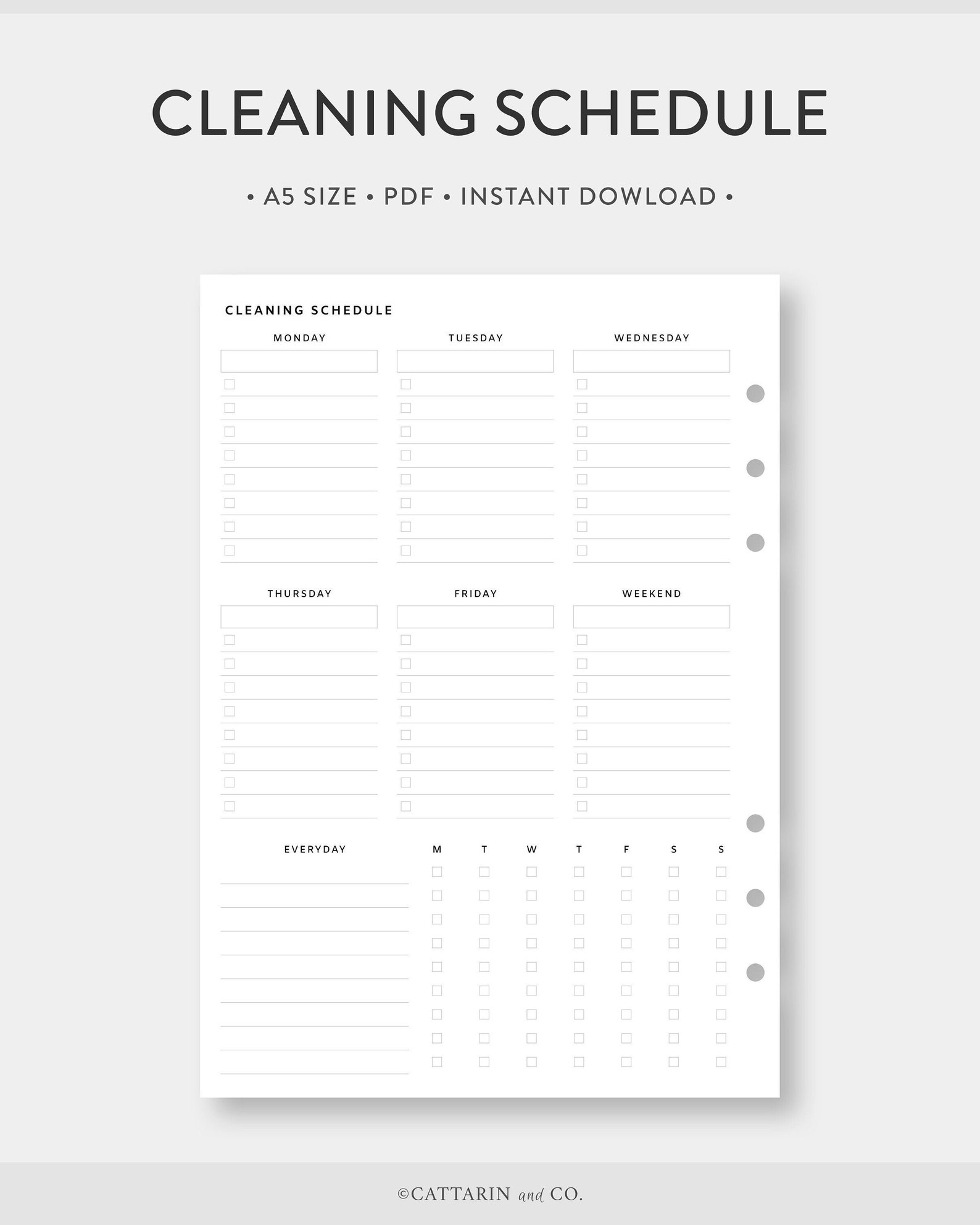 A5, Cleaning Schedule Printable | Cleaning Checklist, Daily Home ...