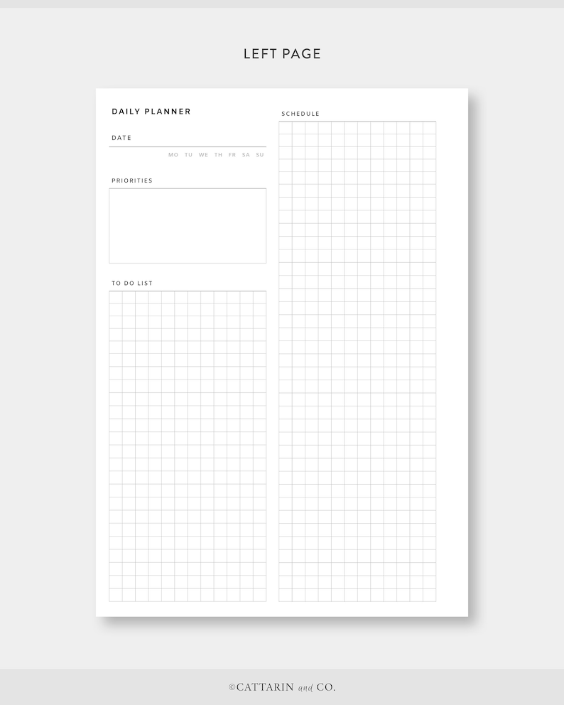 A5, Undated Daily Planner Printable Grid Paper | Day on Two Pages ...