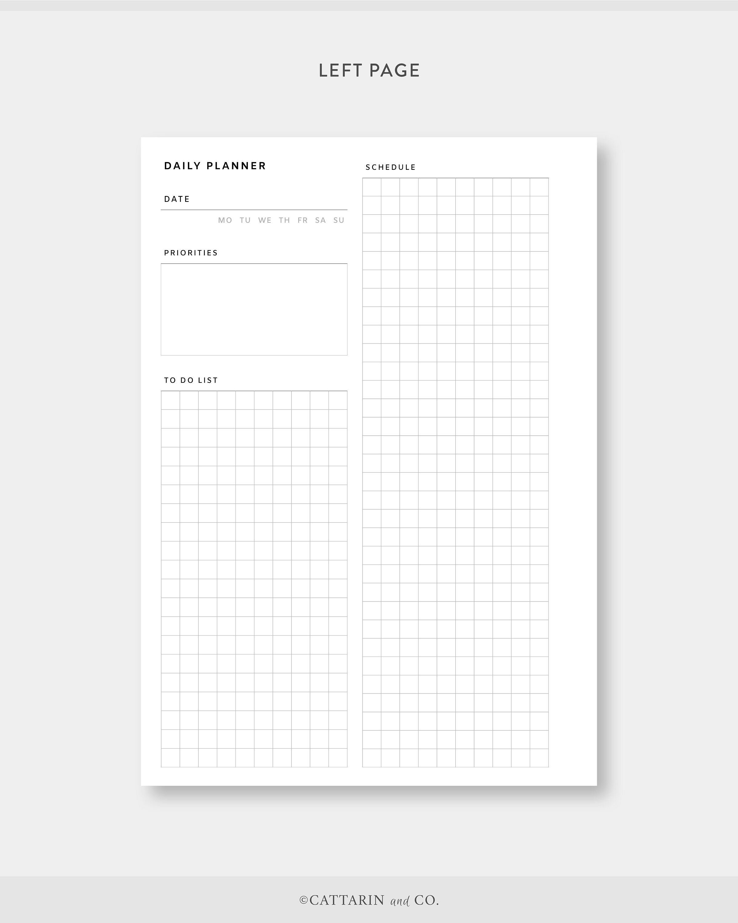 Personal Wide, Undated Daily Planner Printable Grid Paper Day on Two ...
