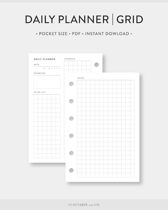 Pocket Undated Daily Planner Printable Grid Paper Day on | Etsy