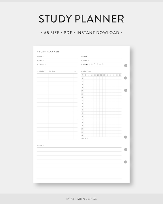 A5 Study Planner Printable Daily Study Session Template 5 | Etsy