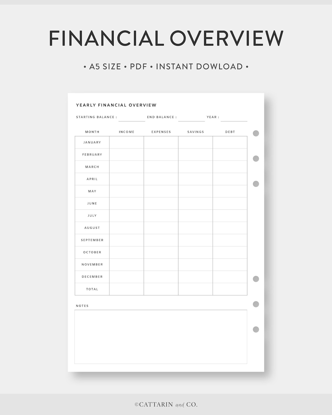 A5, Yearly Financial Overview Printable - Etsy