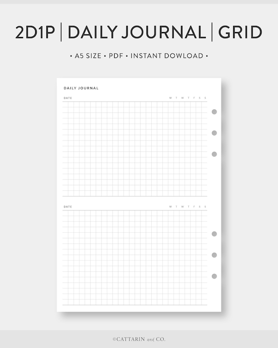 A5 2D1P Daily Journal Grid Daily Planner Printable | Etsy
