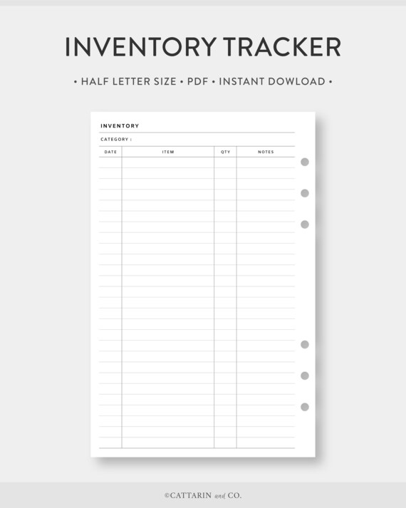 Half Letter Inventory Tracker Printable Inventory Log List | Etsy