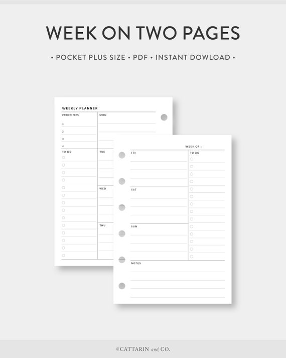 Pocket Plus Weekly Planner Printable Week on Two Pages - Etsy