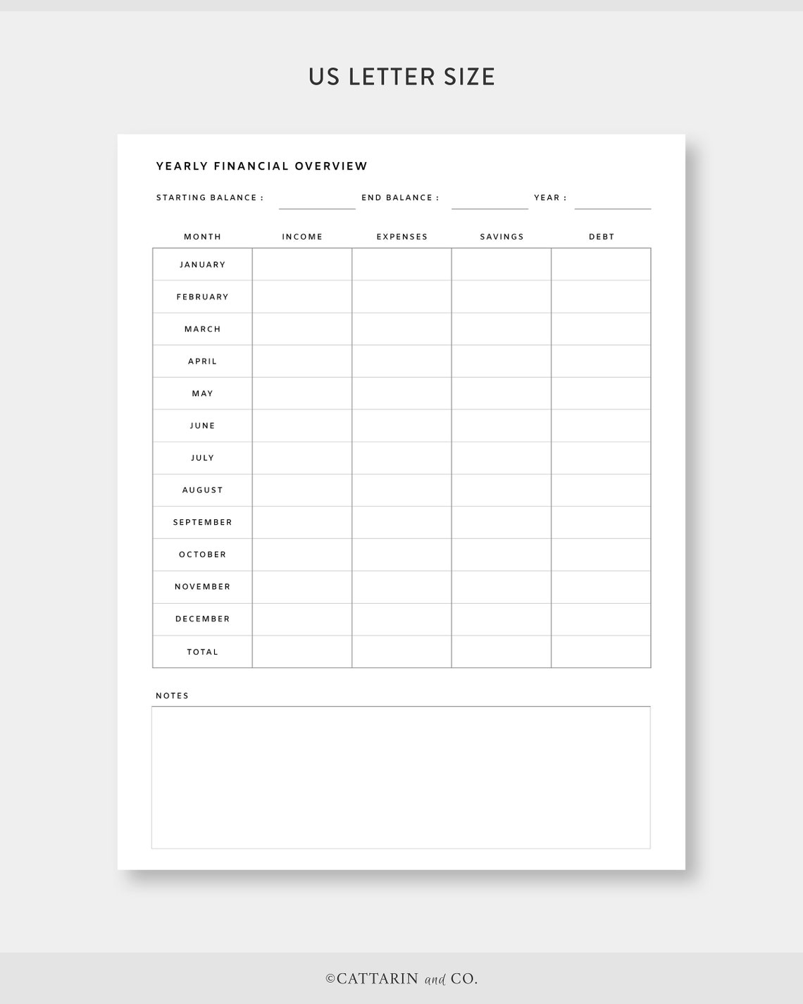 A4 US Letter, Yearly Financial Overview Printable - Etsy