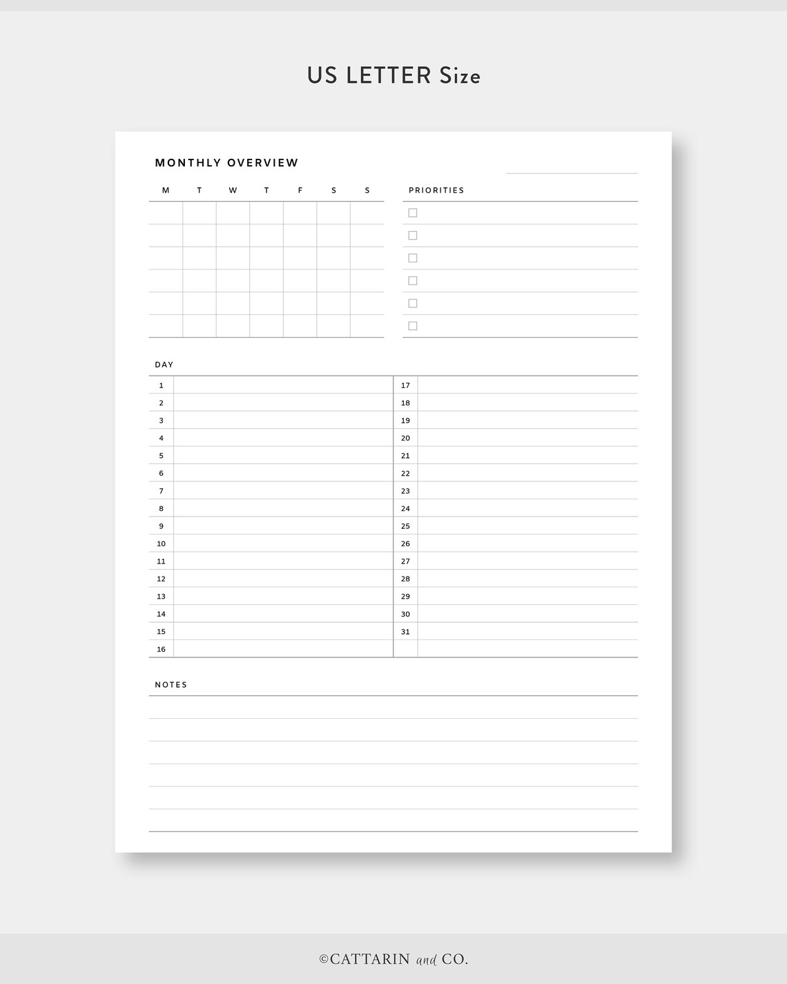 A4 | US Letter, Monthly Overview Printable | Month at a Glance | Month ...