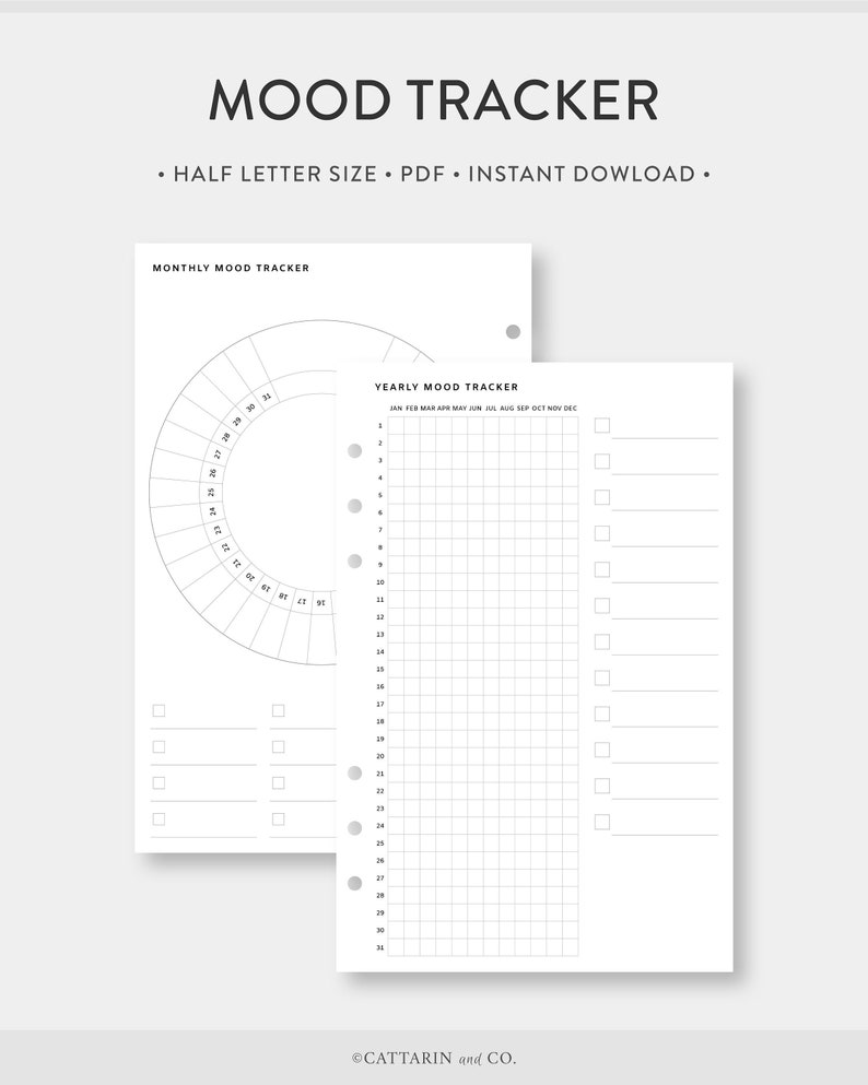 Half Letter, Mood Tracker Printable Monthly, Yearly Mood Chart ...
