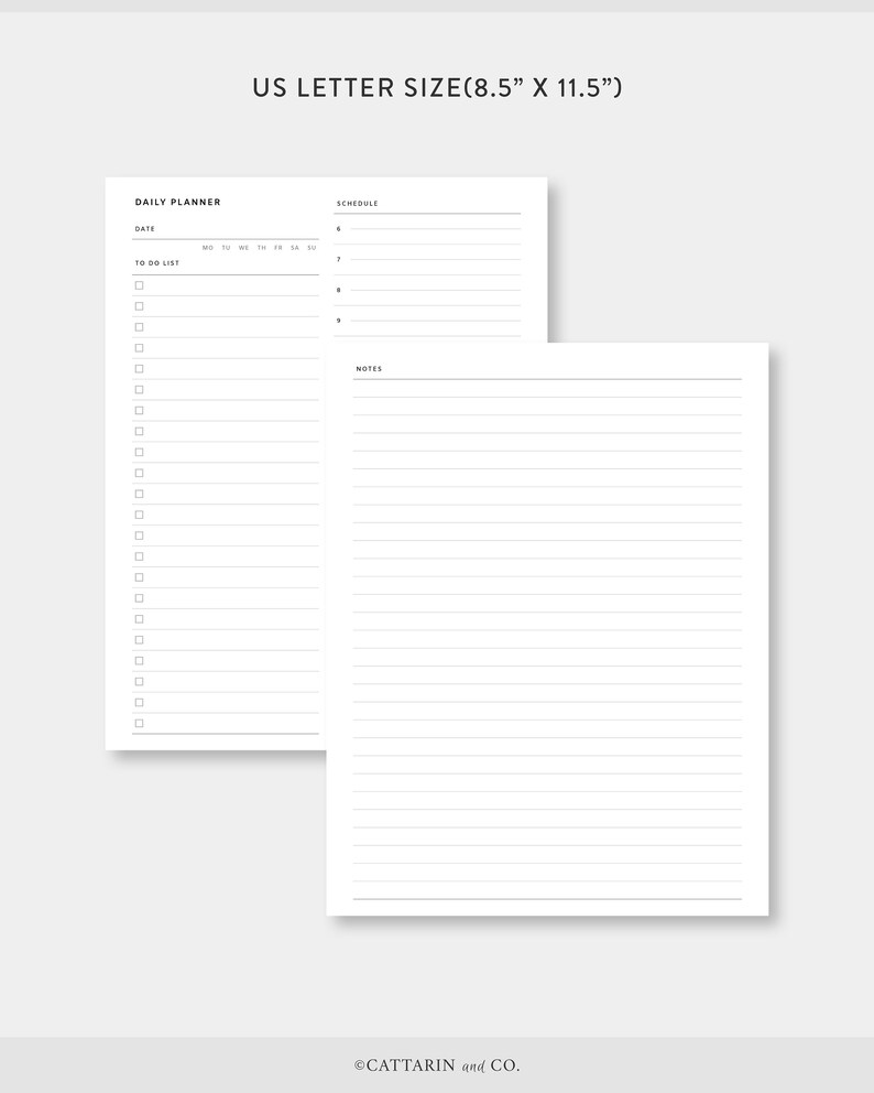 A4 | US Letter, Hourly Daily Scheduler, Lined Notes | Day on Two Pages ...
