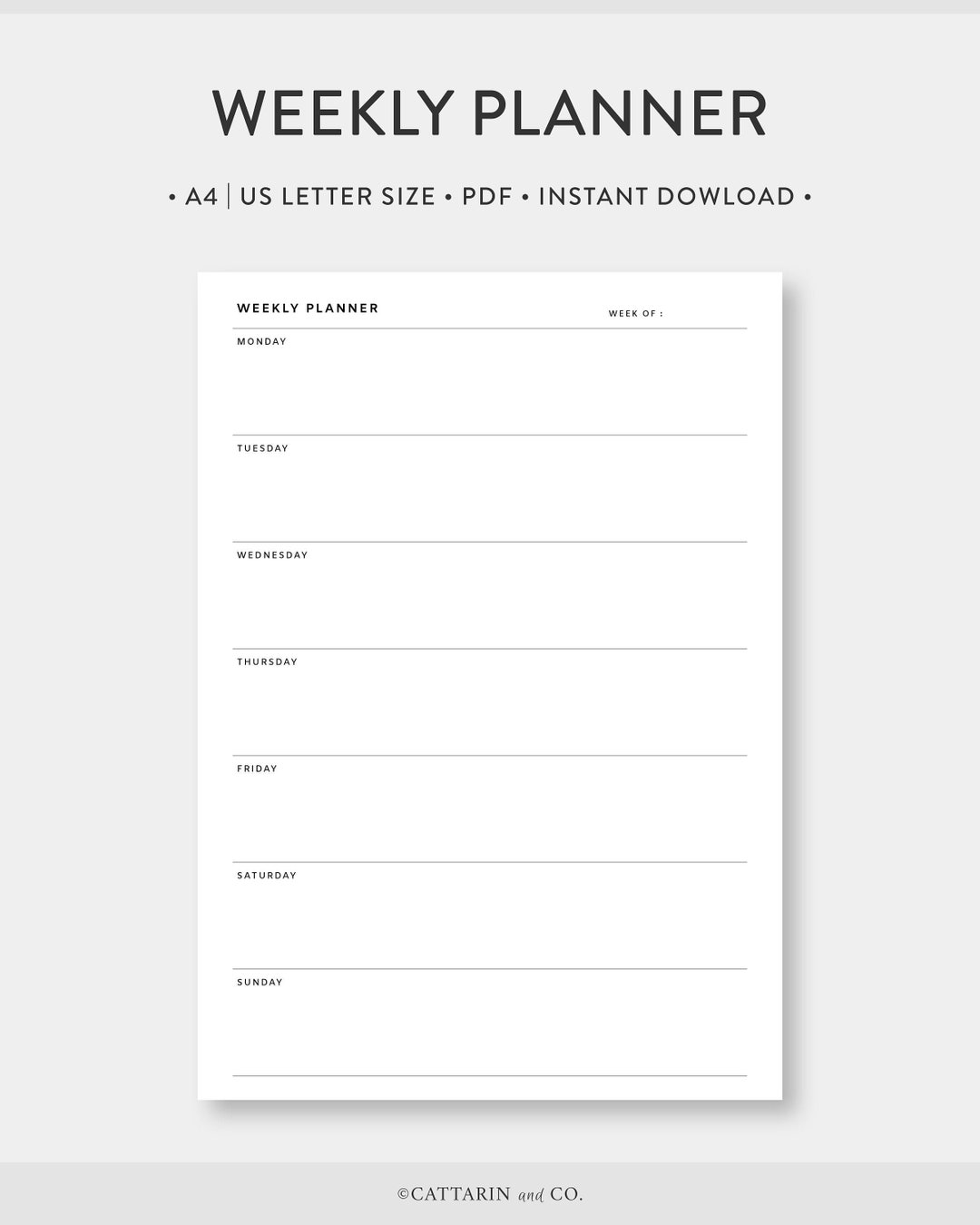 A4 | US Letter, Weekly Planner Printable | Week on One Page | WO1P ...