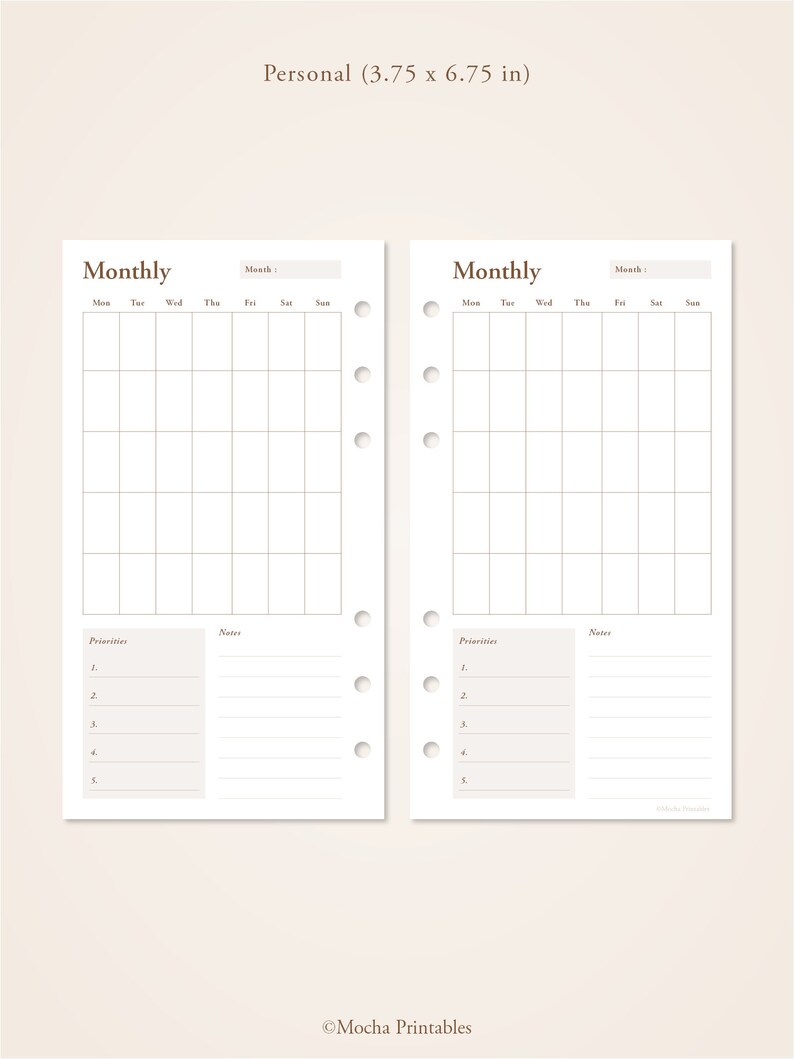 Undated Monthly Planner Printable | Month on One Page | A4, A5, US ...