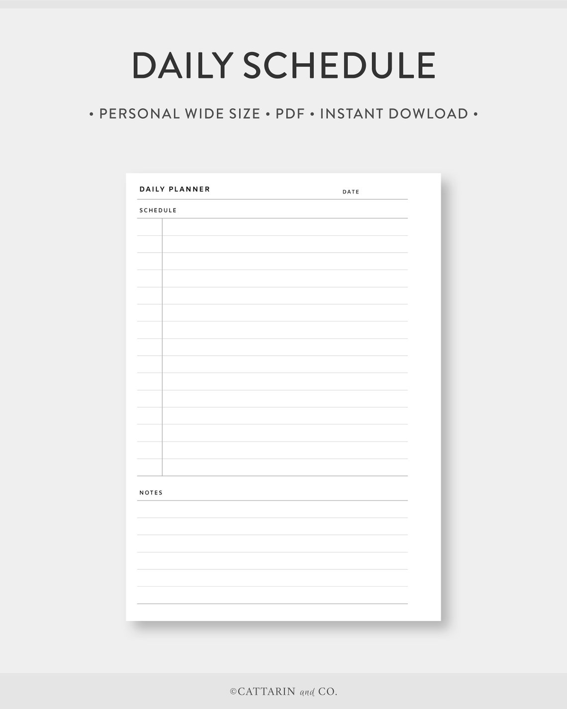 Personal Wide, Simple Daily Planner Printable | Day on One Page ...