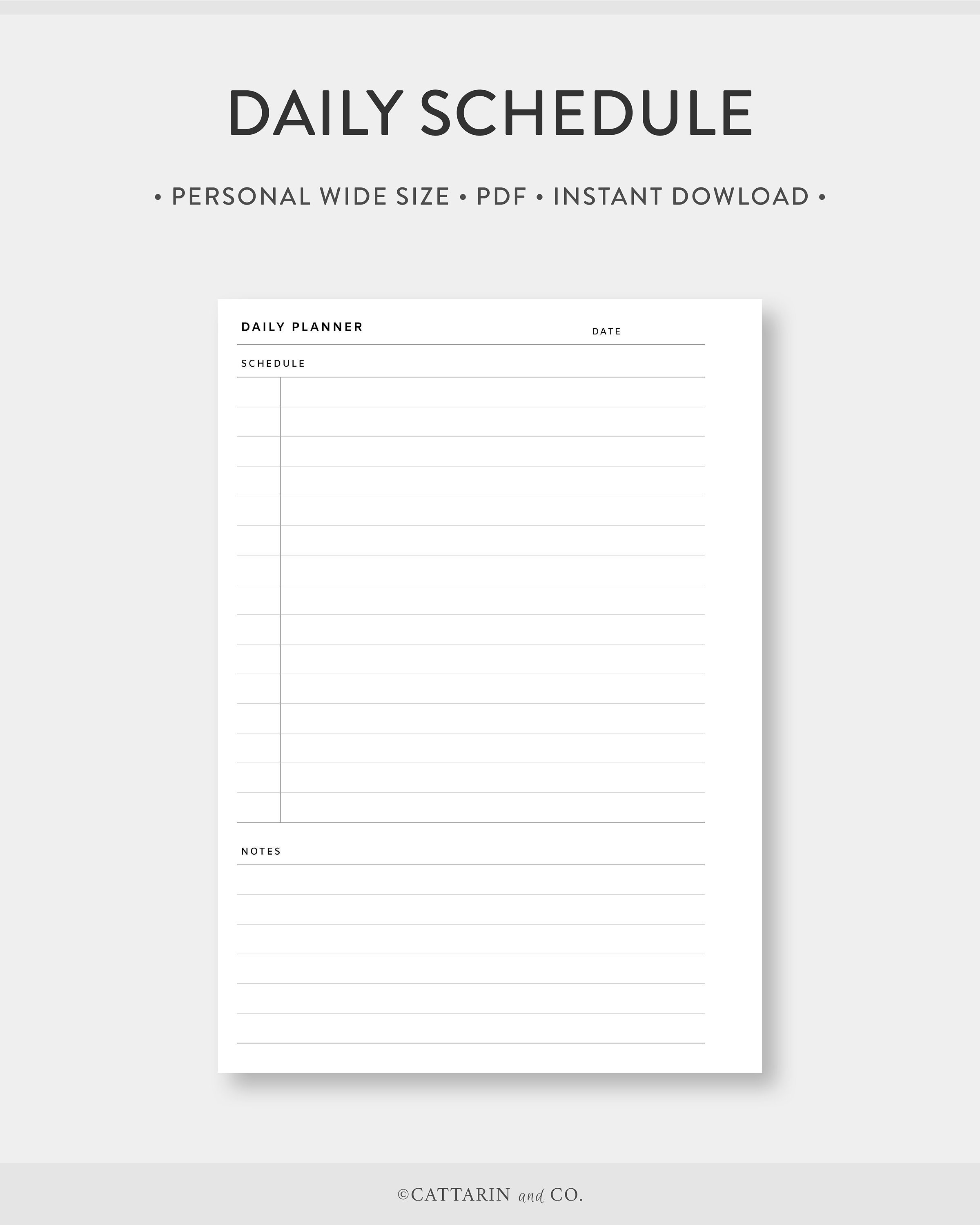 Personal Wide, Simple Daily Planner Printable | Day on One Page ...
