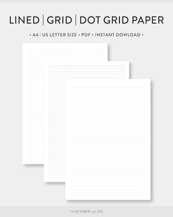 A4 US Letter Lined Notes Grid Paper Dot Grid Set | Etsy