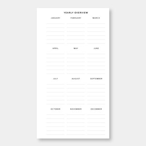 Personal, Yearly Overview Printable | Year at a Glance | Annual Planner ...