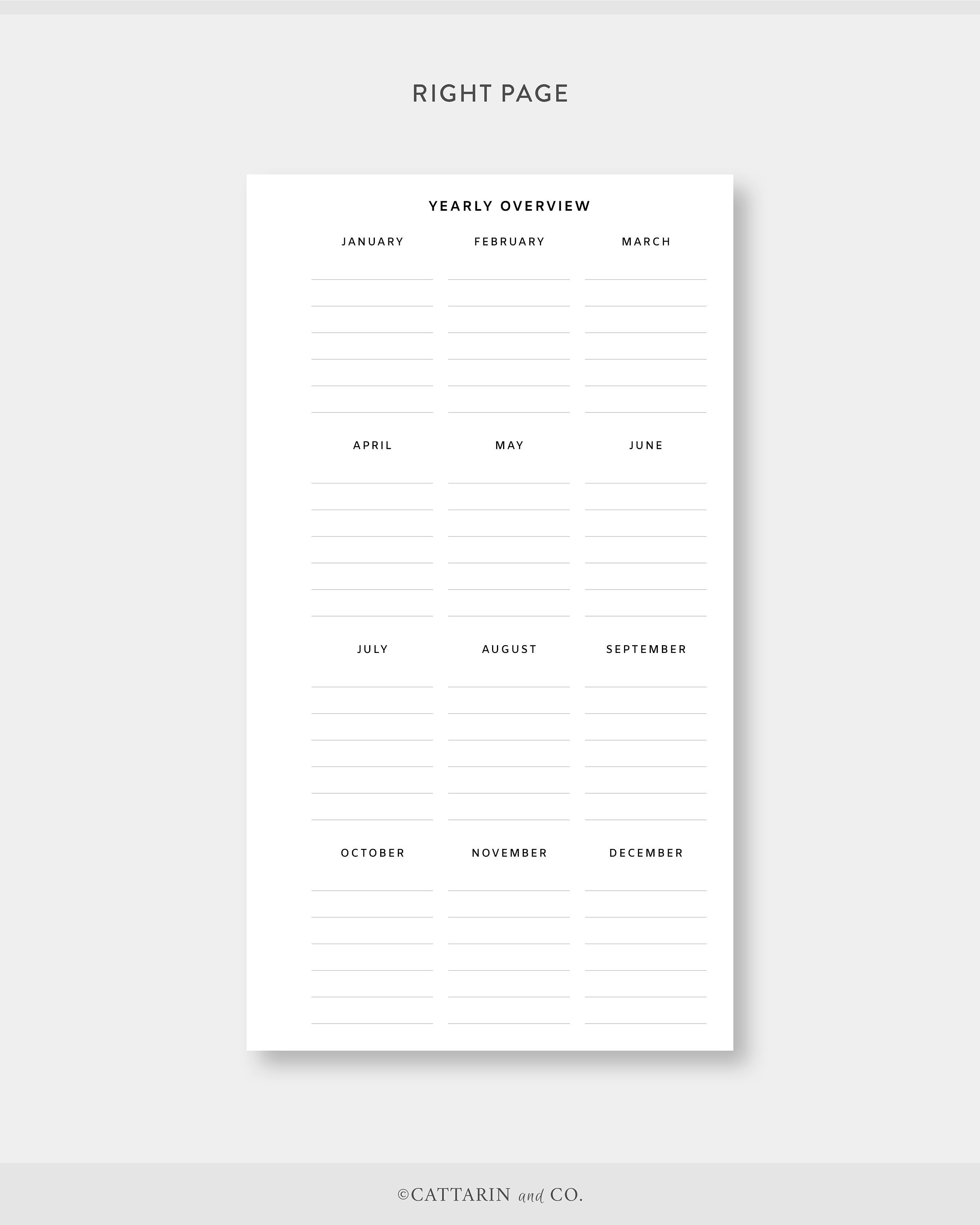 Personal, Yearly Overview Printable Year at a Glance Annual Planner ...