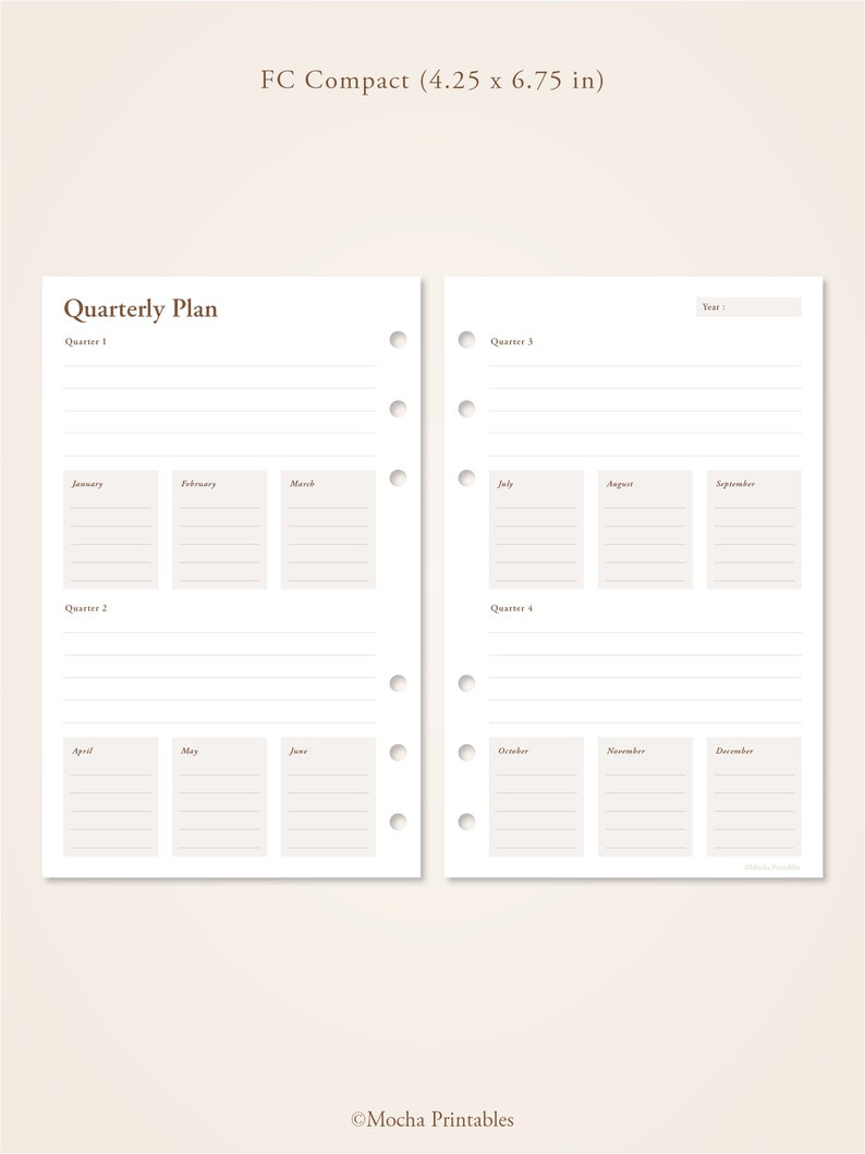 Quarterly Planner Printable | Year on Two Pages | A4, A5, US Letter ...