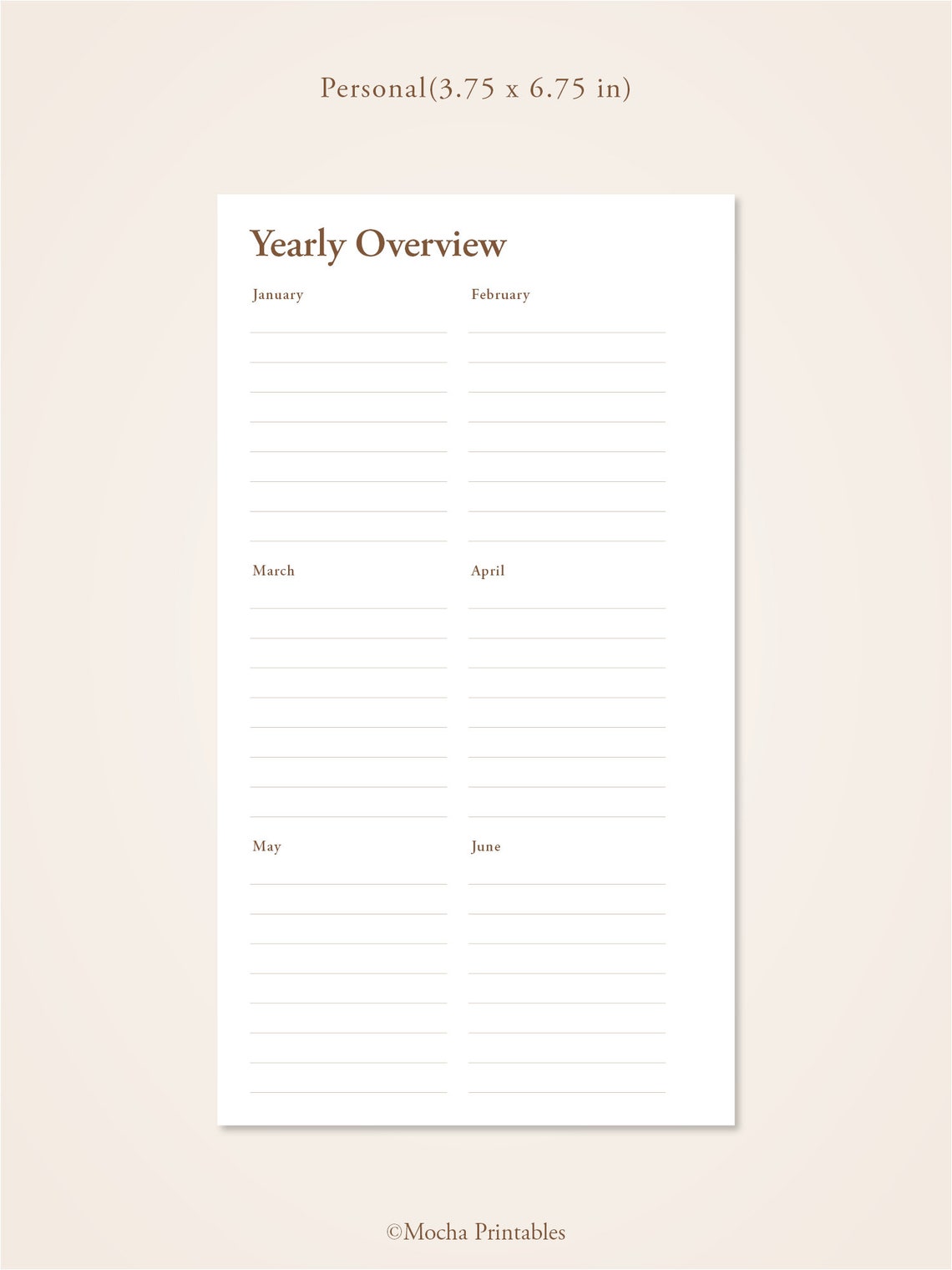 Personal, Yearly Overview Printable Year on Two Pages Year at a Glance ...