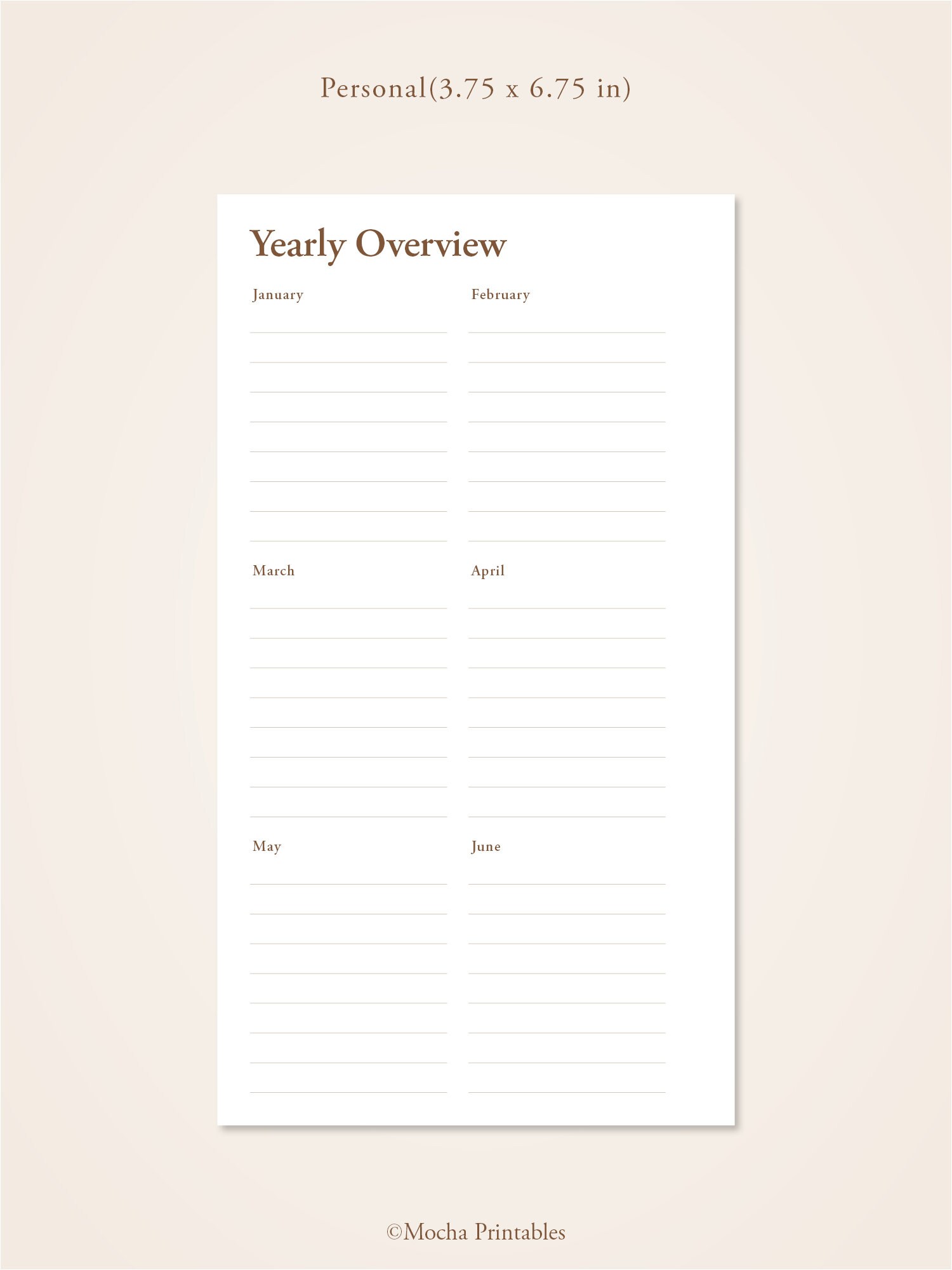 Personal, Yearly Overview Printable Year on Two Pages Year at a Glance ...