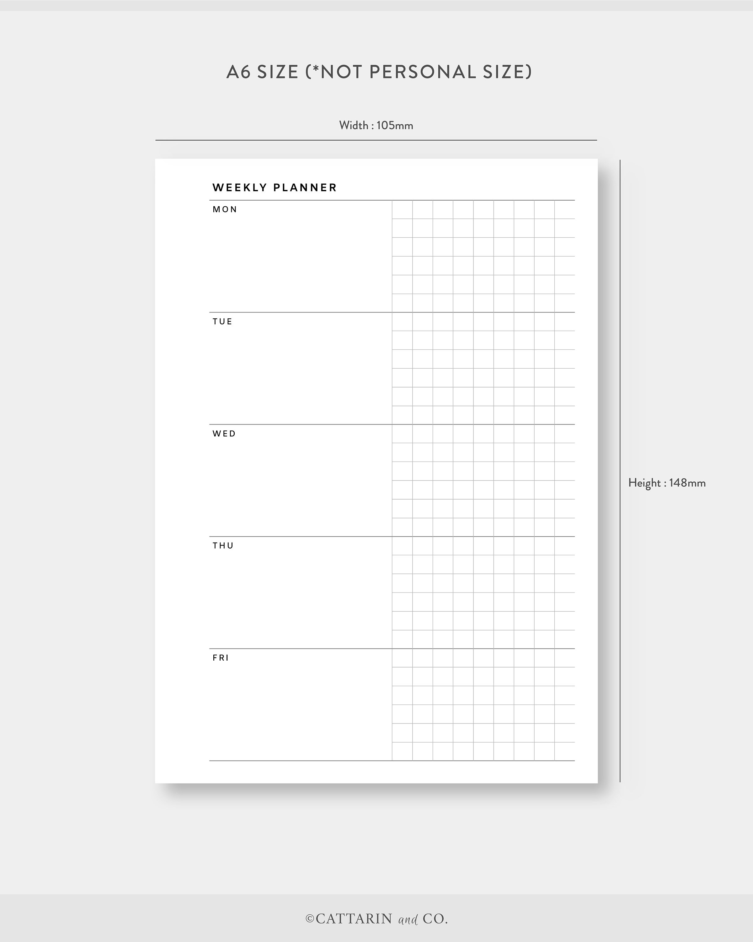 A6, Weekly Planner Printable Monday Friday Grid Layout - Etsy