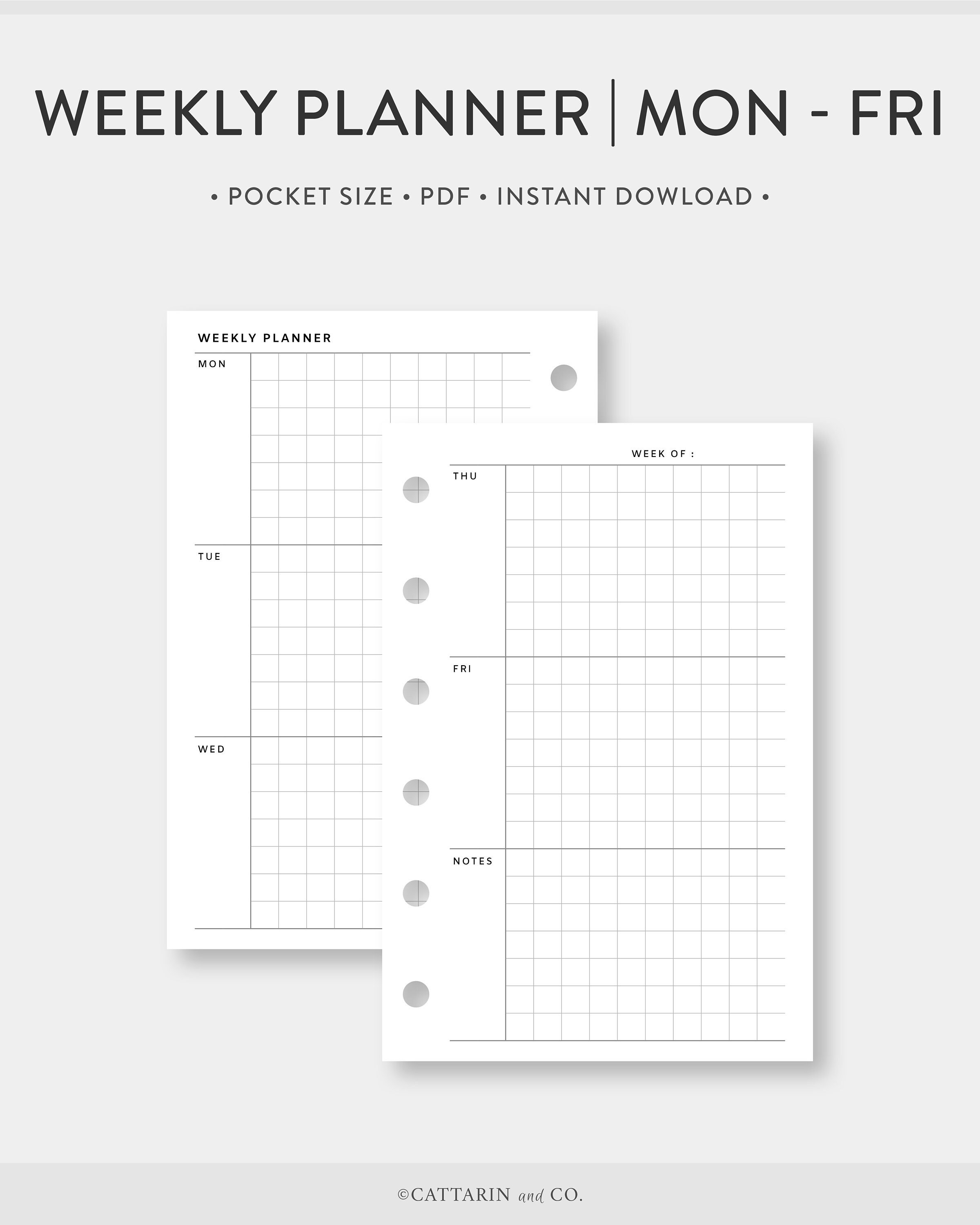 Pocket, 5 Days Weekly Planner Printable Monday - Friday, Grid | Week on ...