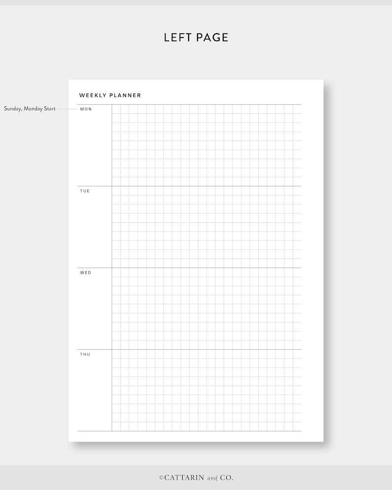 A5, Weekly Planner Printable Grid Week on Two Pages Undated Template ...