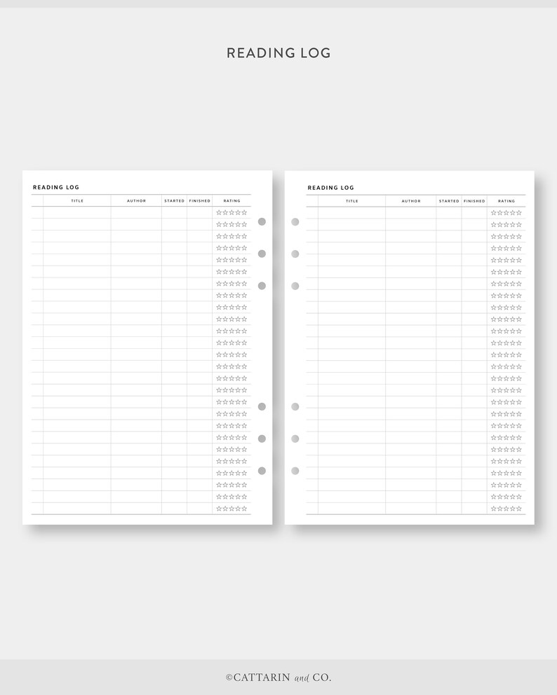 A5, Reading Journal, Log Printable Set Book Review, List Simple ...