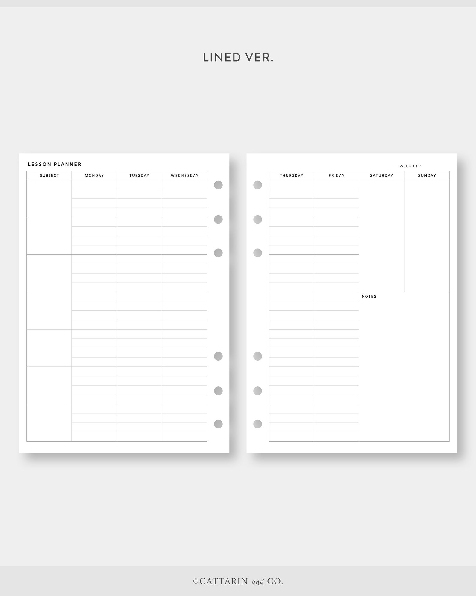Personal Wide, Weekly Teacher Lesson Planner Printable Undated Template ...