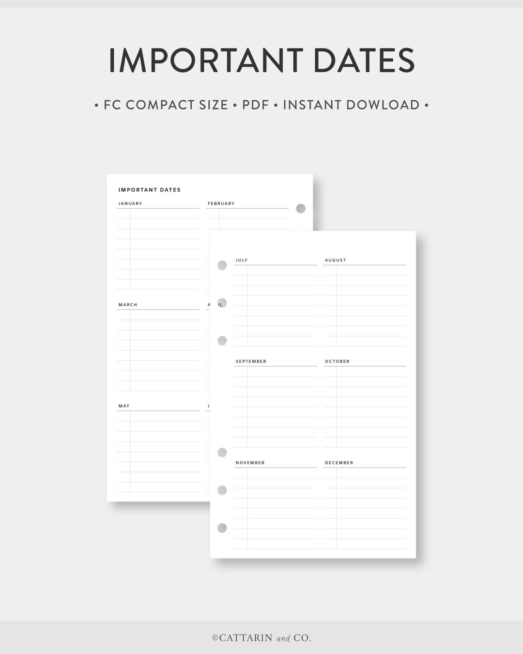 FC Compact, Important Dates Printable | Birthday Tracker, Anniversaries ...