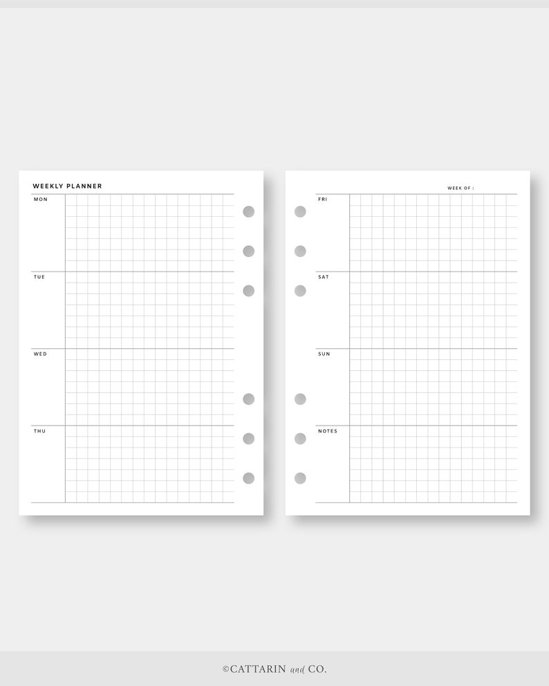 A6, Weekly Planner Printable Grid Week on Two Pages Undated Template ...