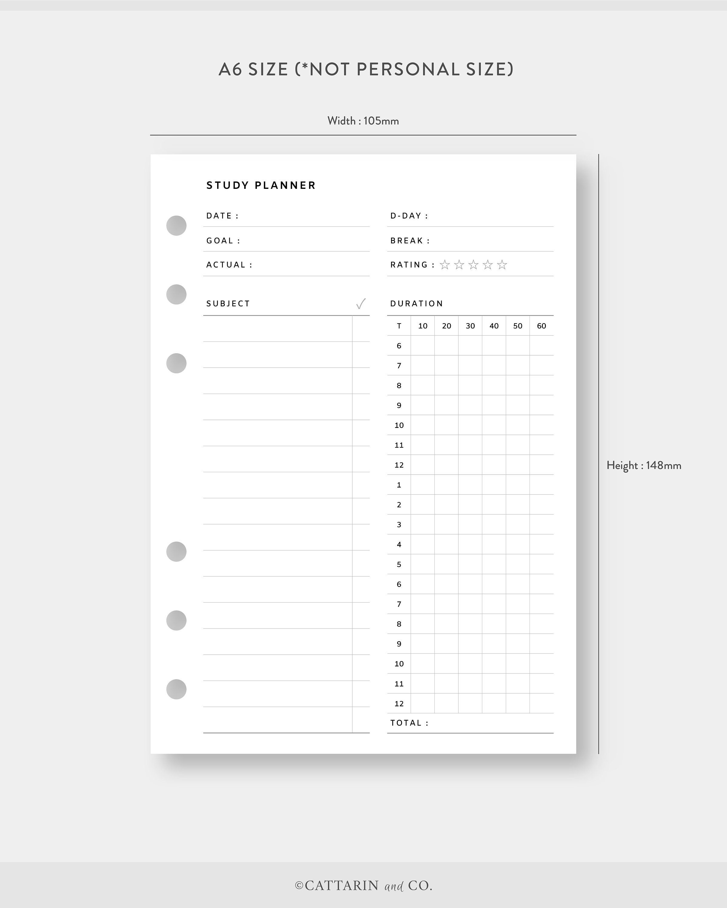 A6 Study Planner Printable Daily Study Session Template 5 - Etsy