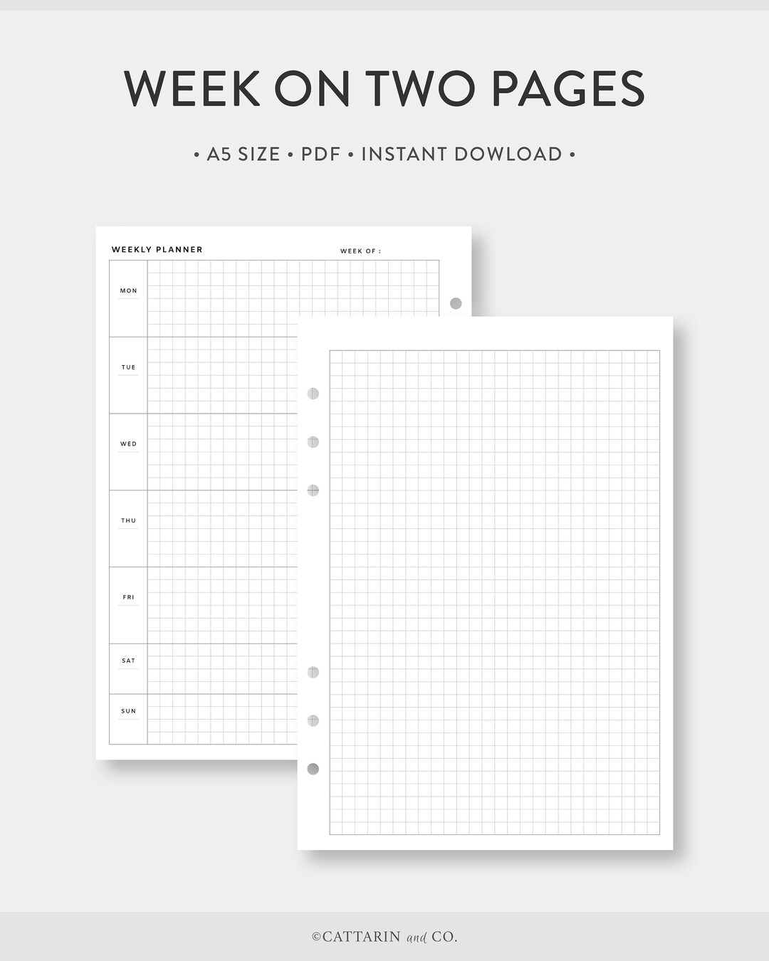 A5, Undated Weekly Planner Grid Paper | Week on Two Pages | WO2P 5x5 ...