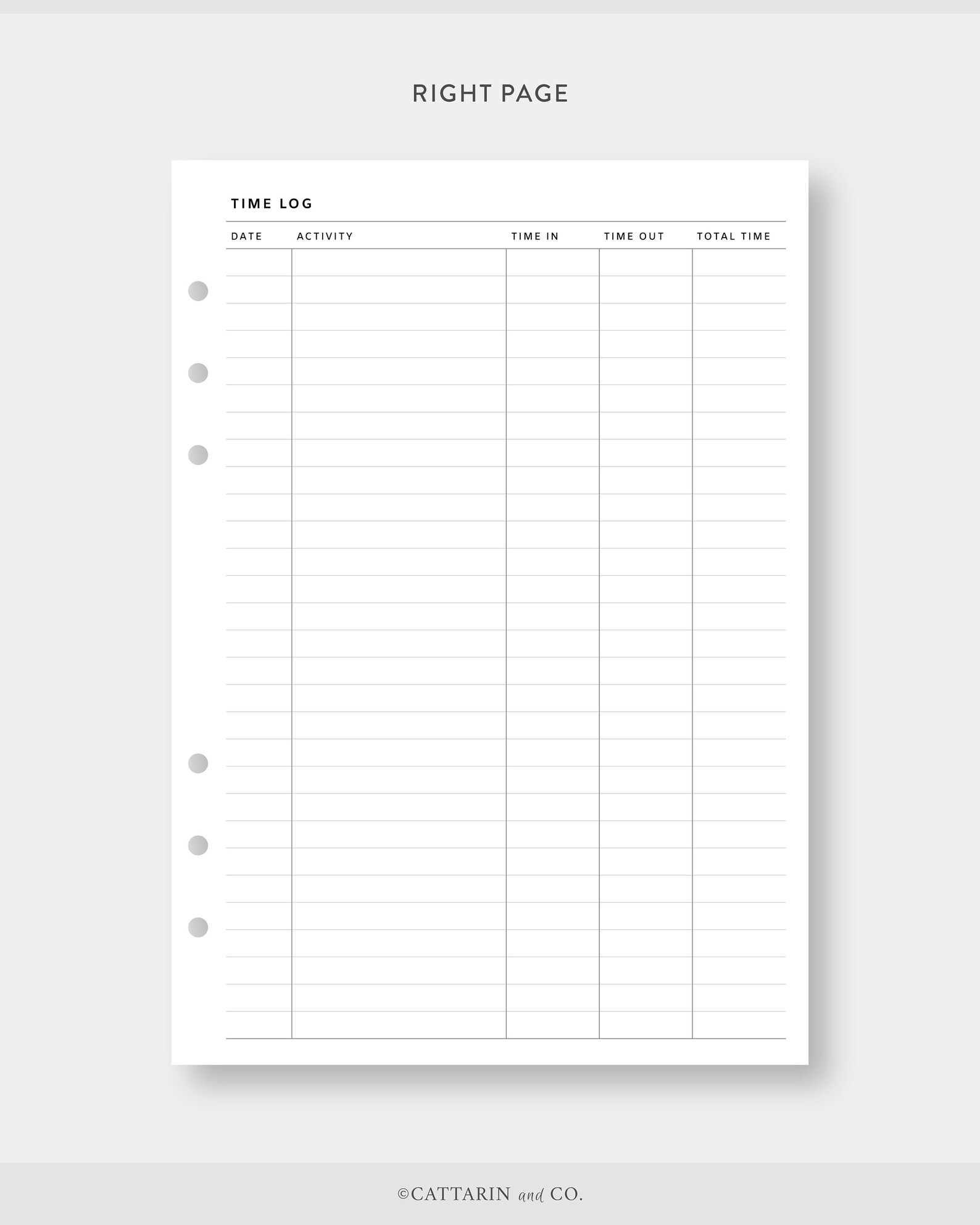 A5, Work Time Log Printable | Simple Time Sheet Tracker Template ...