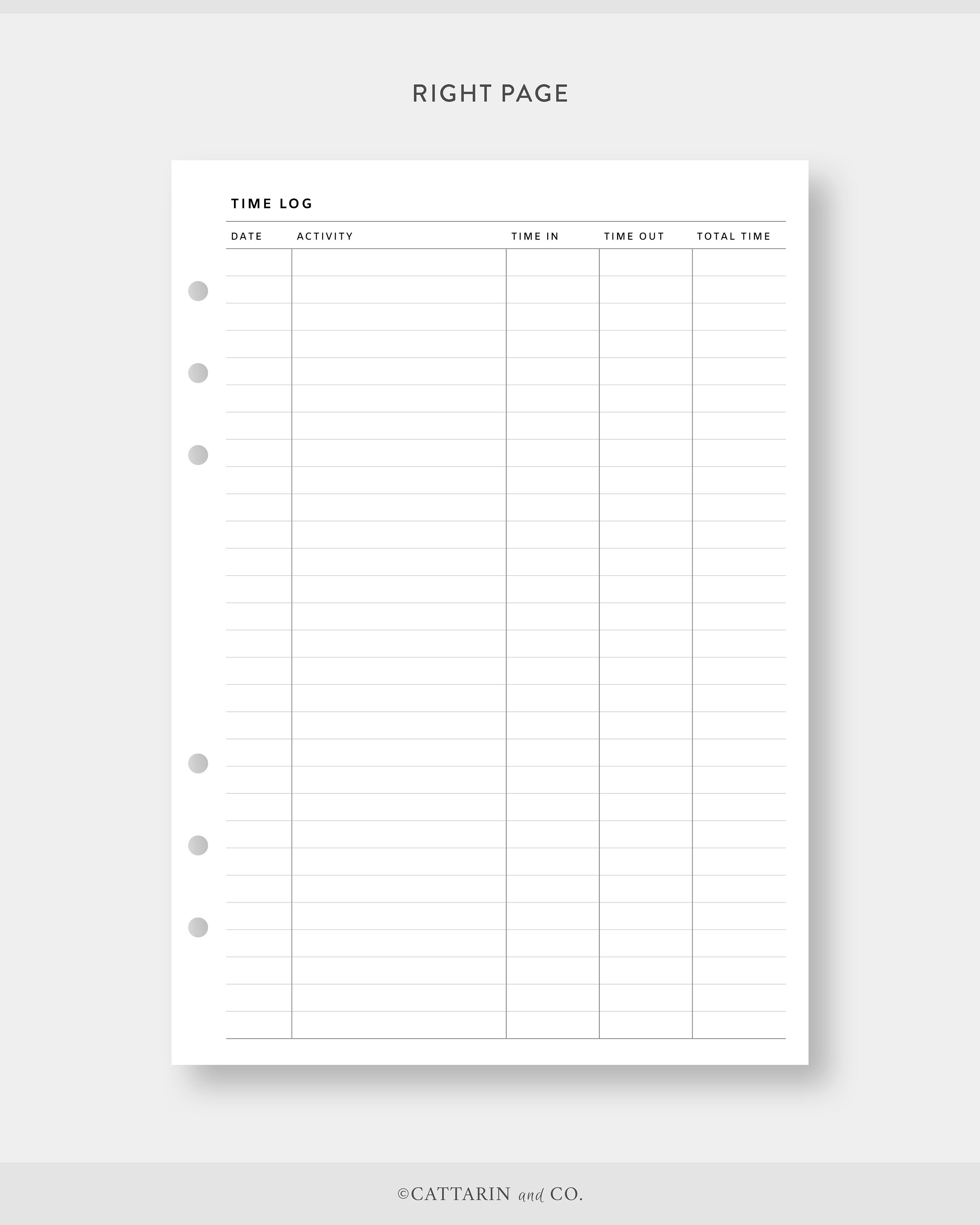 A5, Work Time Log Printable | Simple Time Sheet Tracker Template ...