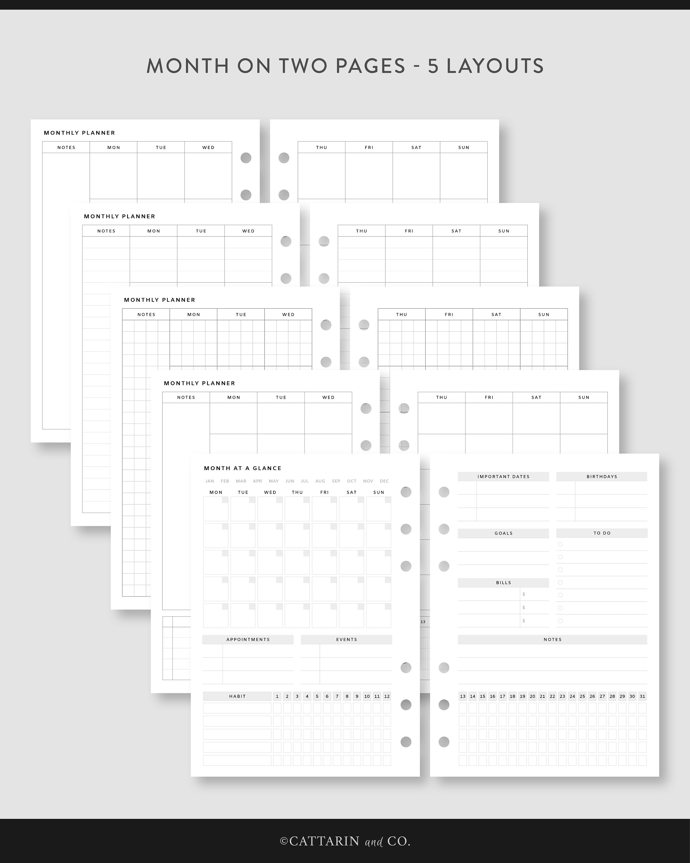 A6, Undated Planner Bundle | Printable Planner Kit | Yearly, Monthly ...